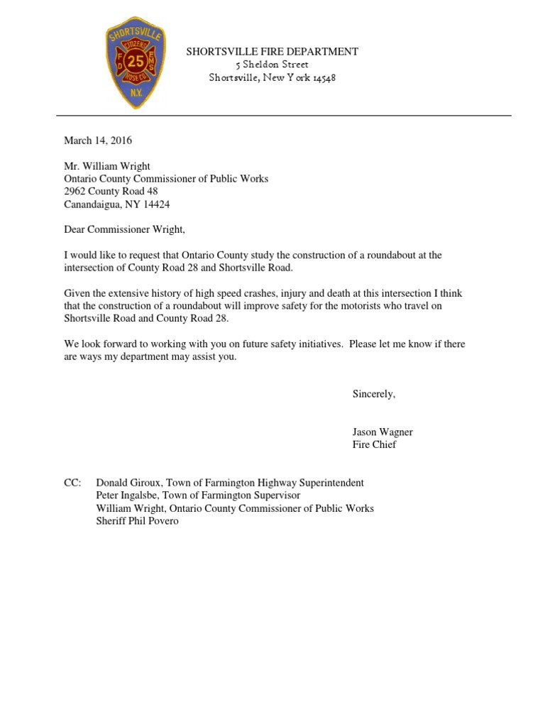 Letter To Ontario County Public Works | PDF | Travel