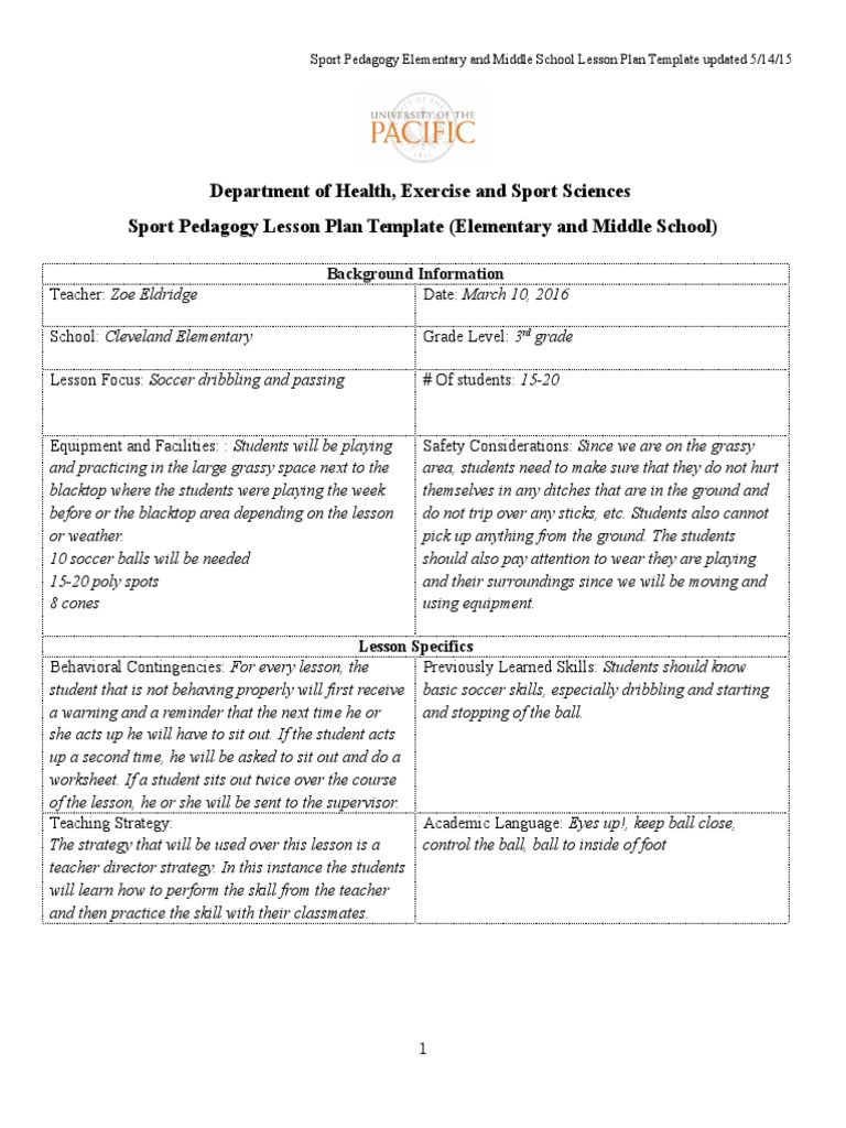 Tiger Pride 3-10 Lesson Plan | PDF | Lesson Plan | Physical Education