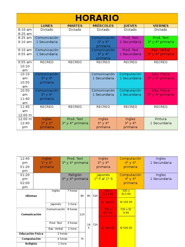 Horario Escolar | PDF