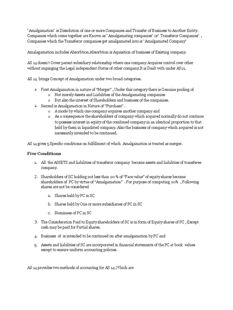 Amalgamation Theory | PDF | Consolidation (Business) | Equity (Finance)