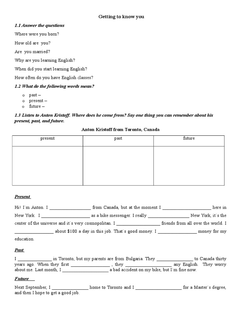 Getting to Know You: English Worksheet | PDF | Foreign Language Studies