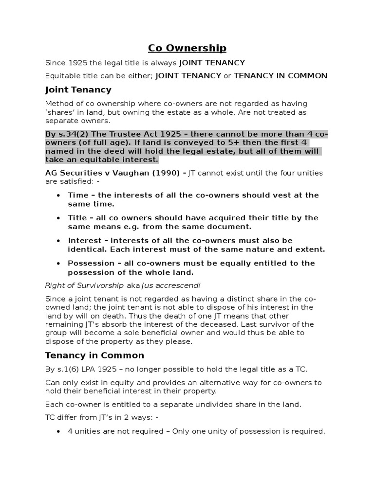 Co Ownership | PDF | Concurrent Estate | Natural Resources Law