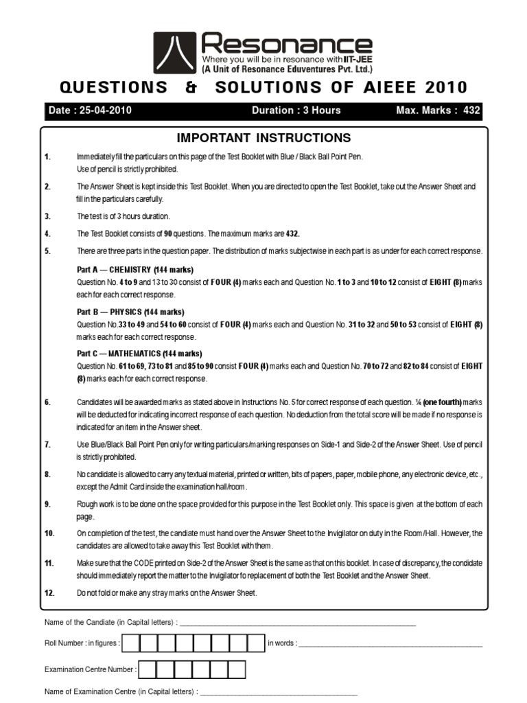 AIEEE 2010 Solution | PDF