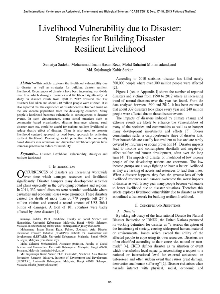 Livelihood Vulnerability Due To Disaster | PDF | Climate Resilience ...