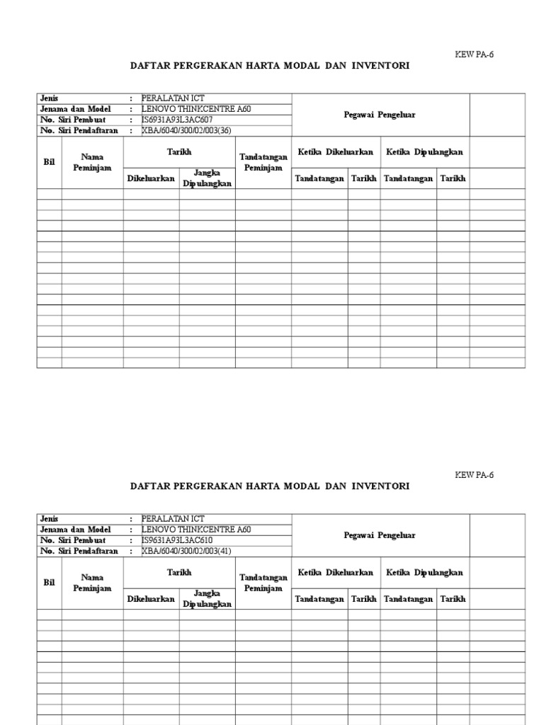 Daftar Pergerakan Harta Modal Dan Inventori | PDF | Komputer | Teknologi & Rekayasa