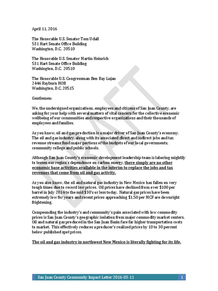 San Juan County Community Impact Letter | PDF | Natural Gas | Taxes