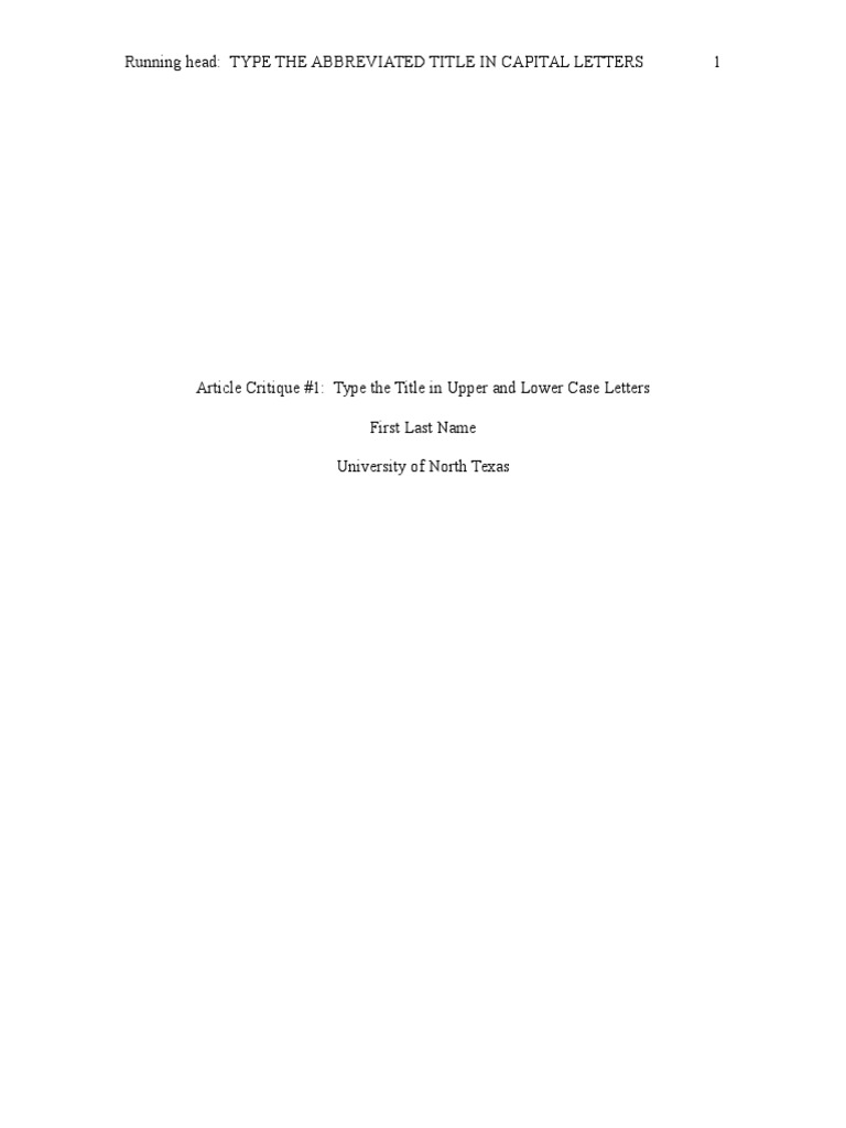 APA Article Critique Template | PDF | Scientific Method | Narration