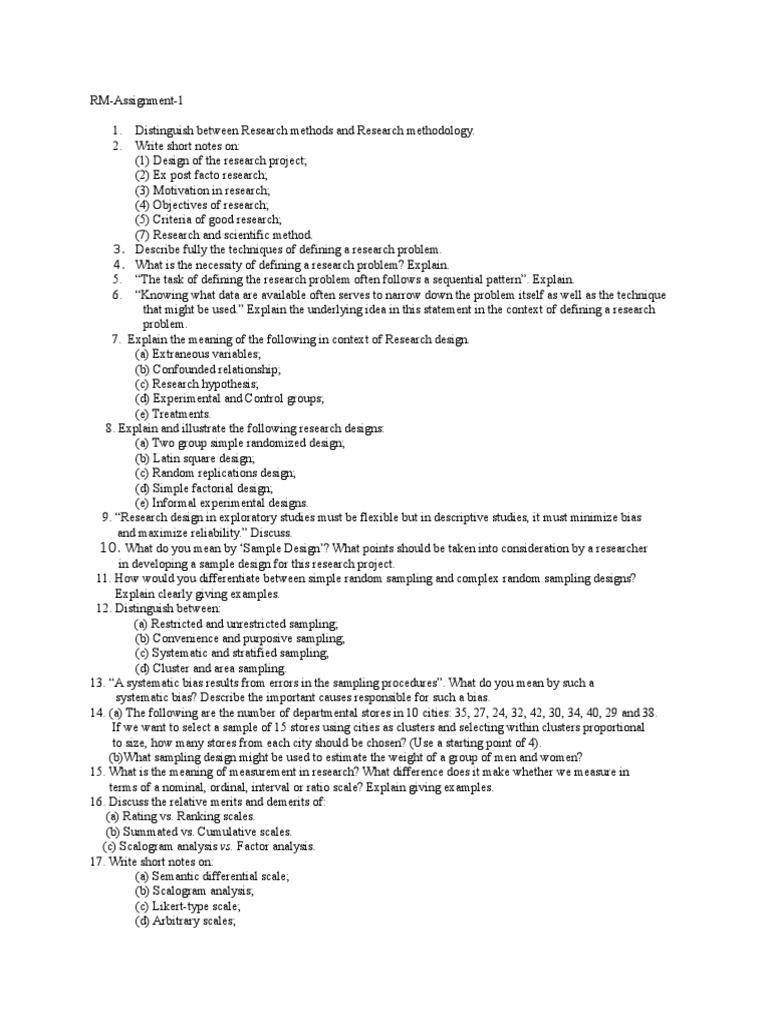 RM Assignment 1 | PDF | Research Design | Sampling (Statistics)