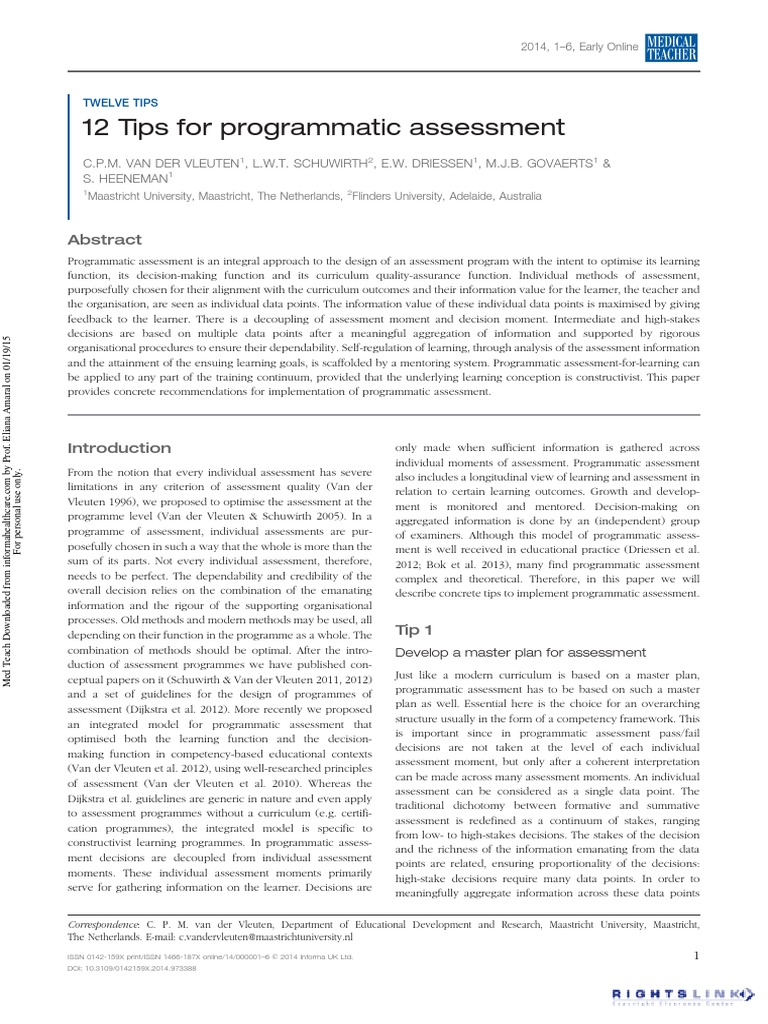 12 Tips for Effective Programmatic Assessment | PDF | Educational ...
