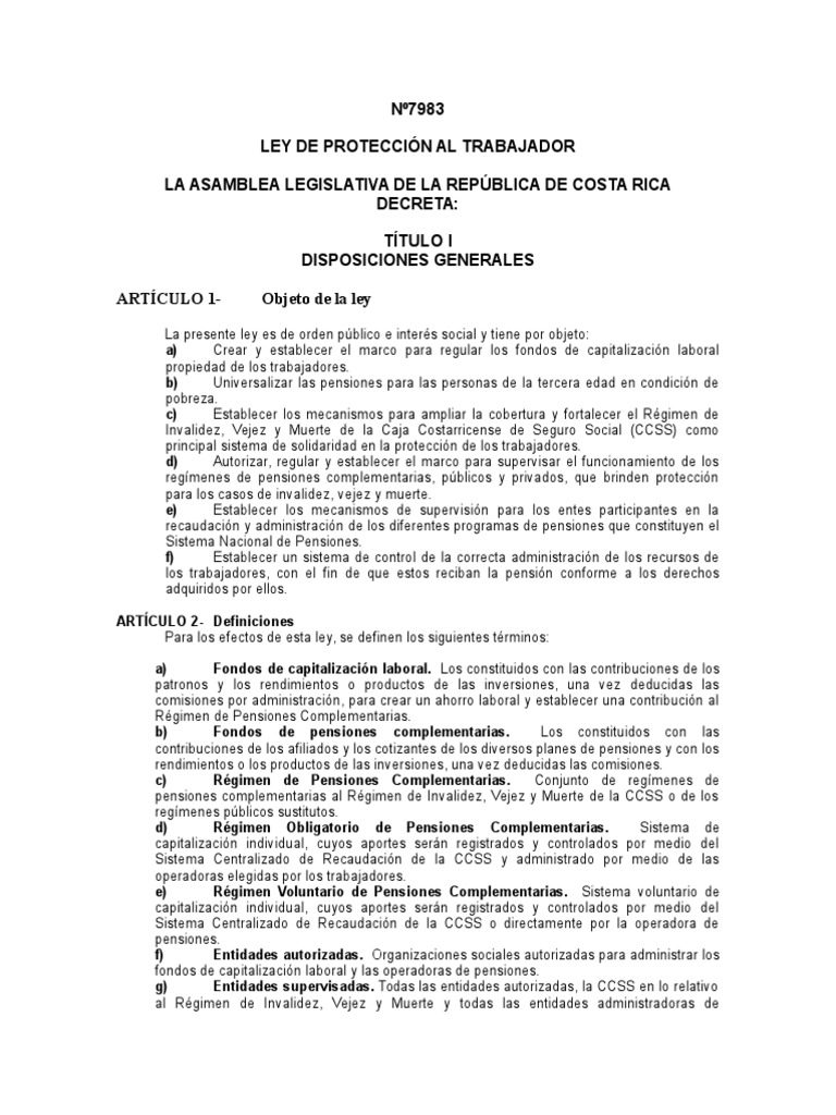 Ley 7983-Ley de Protección Al Trabajador | PDF | Pensión | Fondo de pensiones