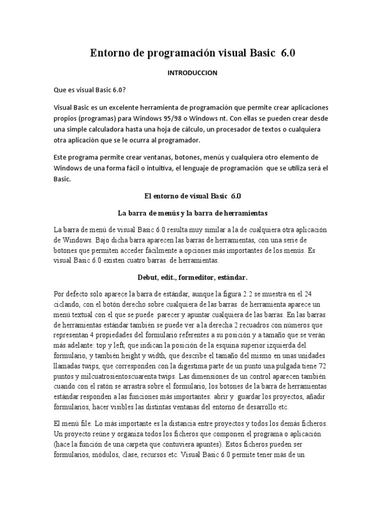 Entorno de Programación Visual Basic 6.0 | PDF | Ventana (informática ...