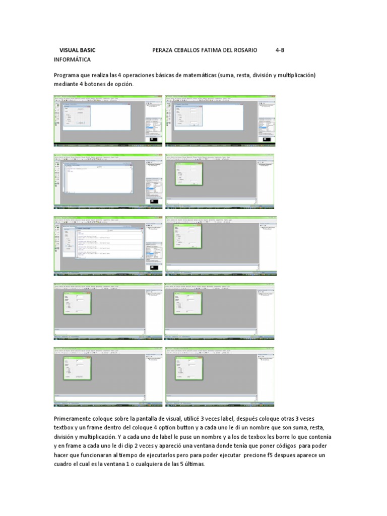 Programa Que Realiza Las 4 Operaciones Básicas de Matemáticas Visual | PDF