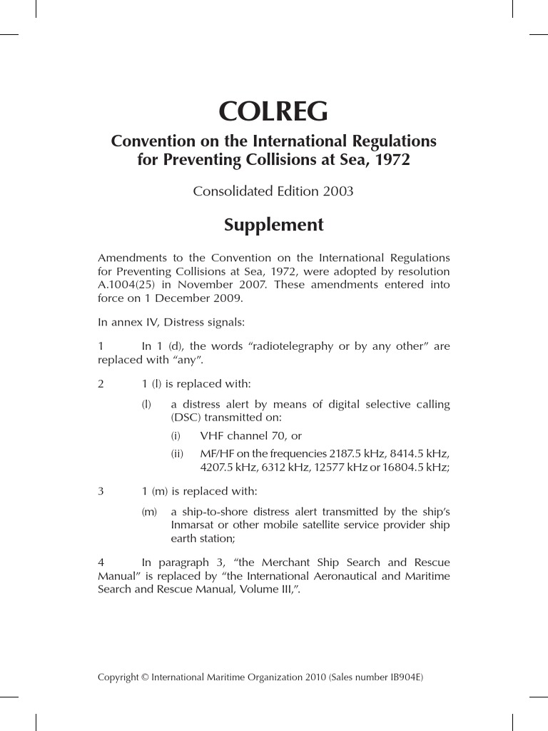 Supplement To Colreg 2003 - Consolidated Edition-March 2010 | PDF ...
