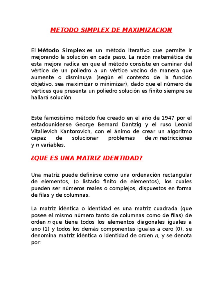 Metodo Simplex de Maximizacion | PDF | Algoritmos | Análisis