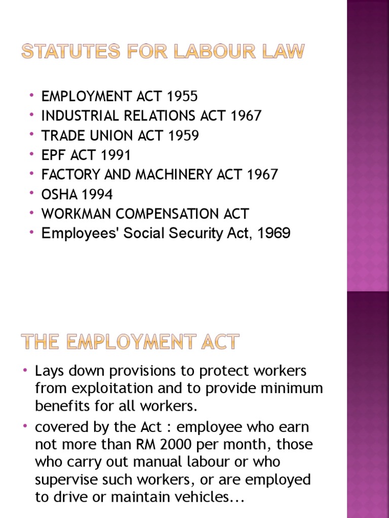 Labour Law Legislation | PDF | Trade Union | Employment