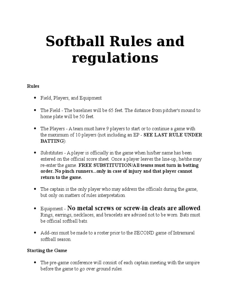 Softball Rules and Regulations Guide | PDF