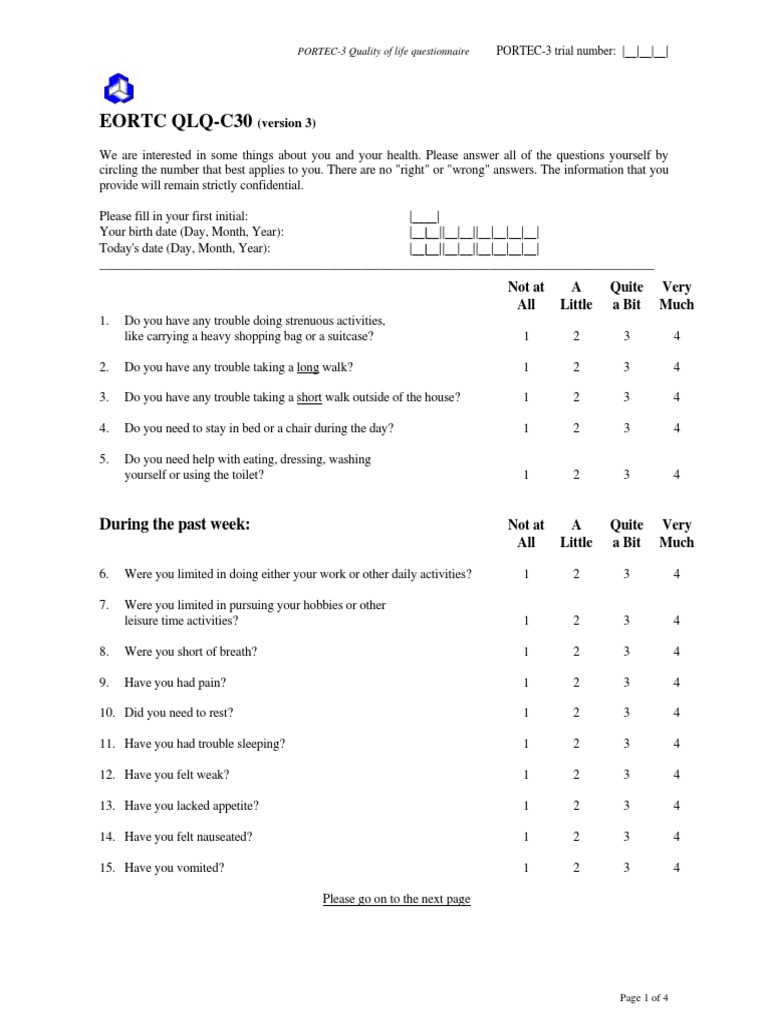 Quality of Life Questionnaire PORTEC3 English | PDF | Pain | Vagina