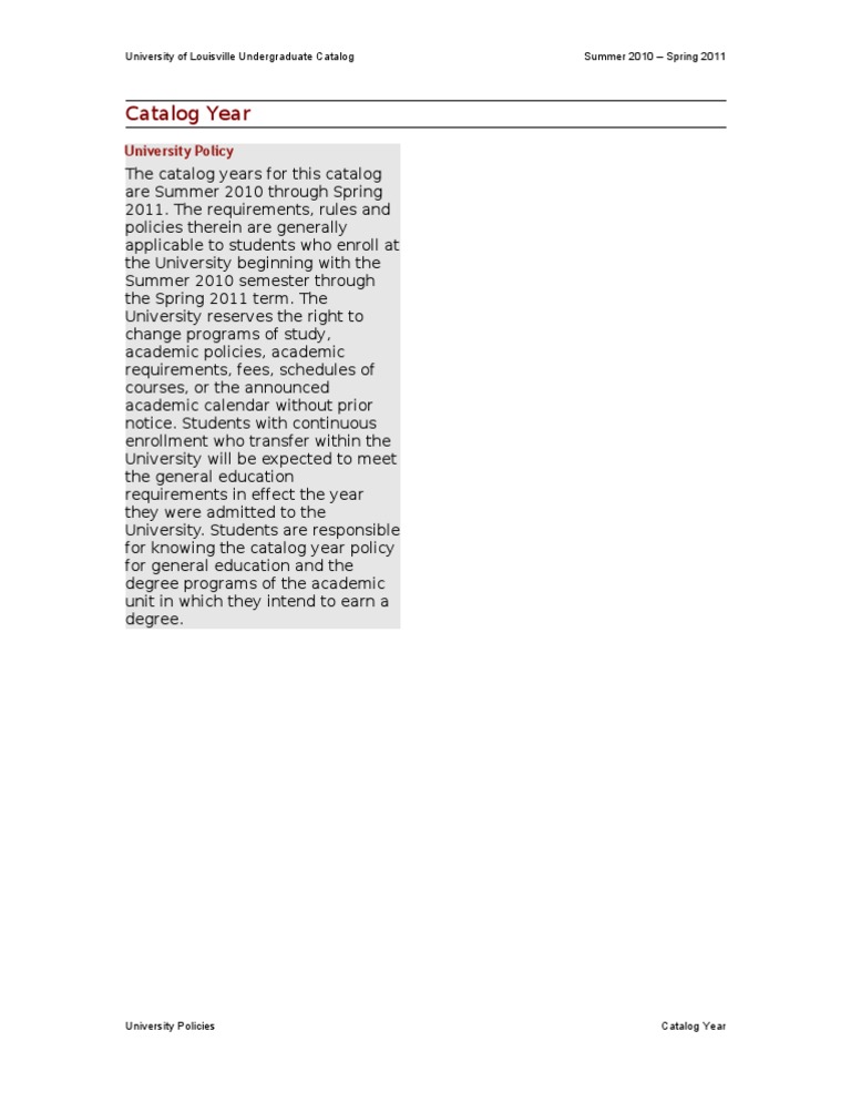 UofL Undergraduate Catalog 2010-2011 | PDF | Academic Term ...