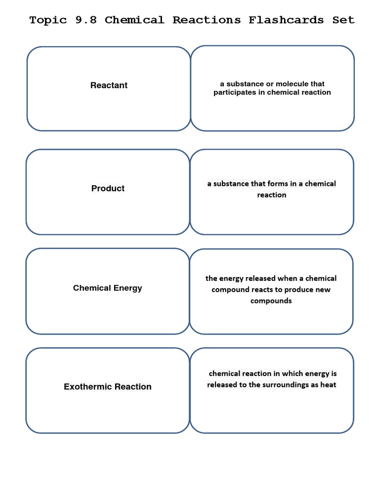 TChemical Reactions Flash Cards | PDF | Chemical Reactions | Mole (Unit)