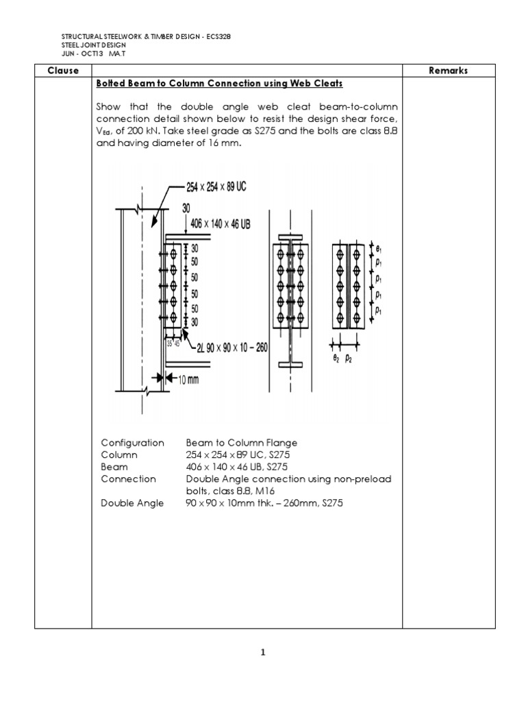 Beam-Column Using Double Angle Cleat | PDF | Screw | Strength Of Materials