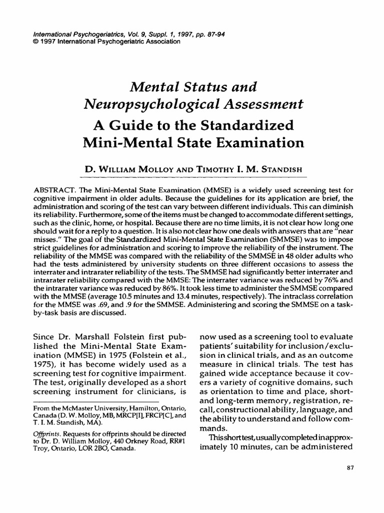 Guide Standardised Mmse | PDF | Clinical Trial | Test (Assessment)
