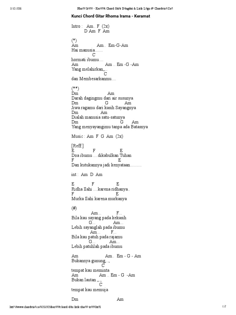 Rhoma Irama - Keramat Chord Gitar Dangdut & Lirik Lagu at Chordvisa | PDF