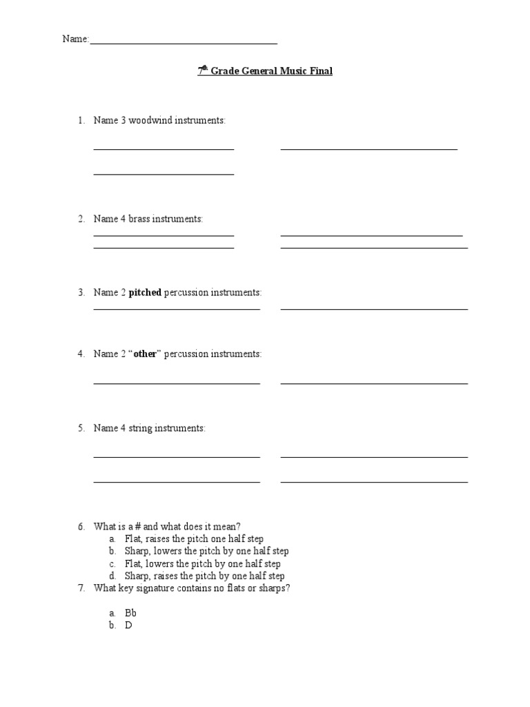7th Grade General Music Final | PDF