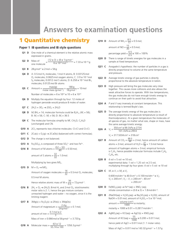 Chemistry IB Answers | PDF | Acid | Chemical Polarity