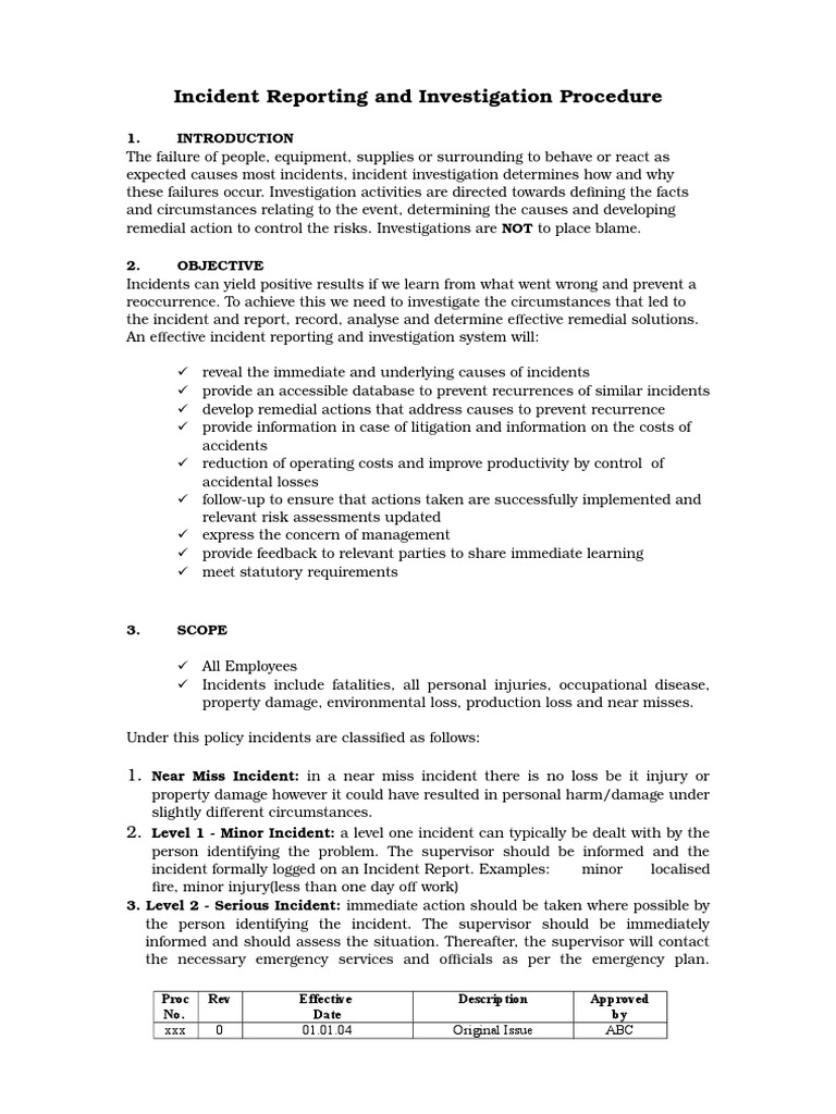 Incident Reporting Procedure | PDF | Personal Protective Equipment ...
