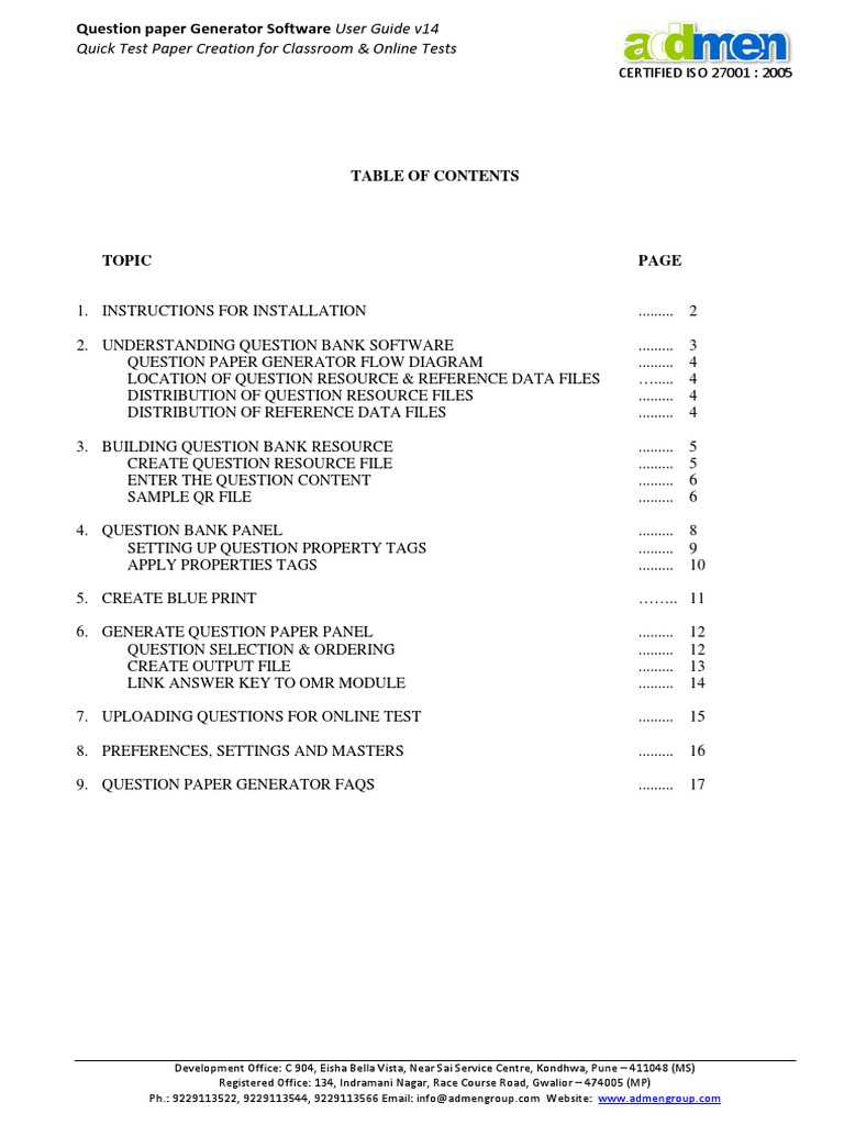 Addmen Question Paper Generator User Guide | PDF | File Format | Databases