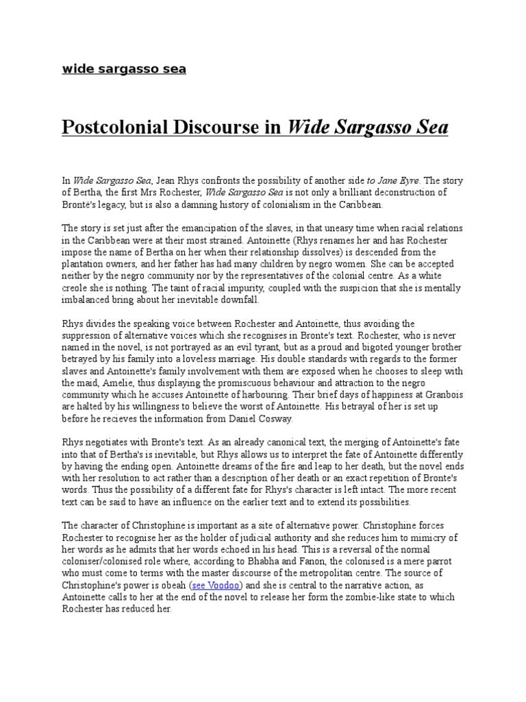 Postcolonial Themes in Wide Sargasso Sea | PDF
