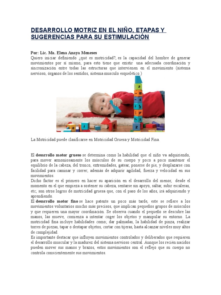 Desarrollo Motriz en El Niño, Etapas y Sugerencias para Su Estimulación ...