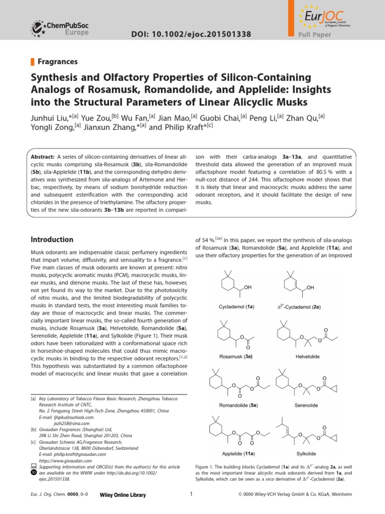 Synthesis and Olfactory Properties of Silicon-Containing Analogs of ...