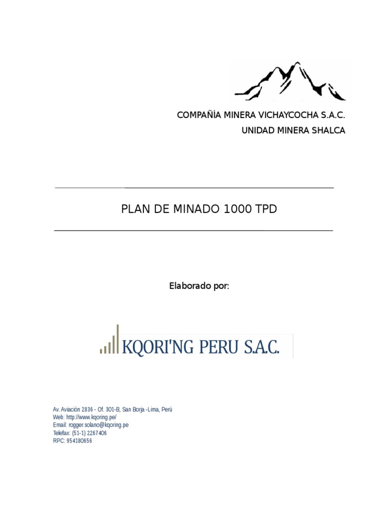 Plan de Minado para Revisión - Unidad Shalca | Descargar gratis PDF ...