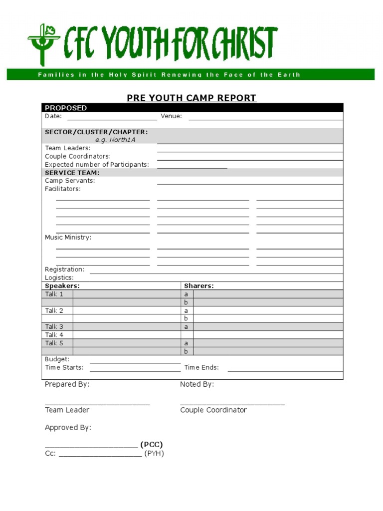 YFC Pre-Youth Camp Report | PDF