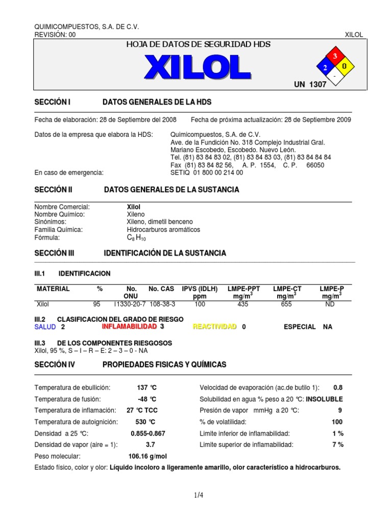 XILOL | PDF | Mercancías peligrosas | Primeros auxilios