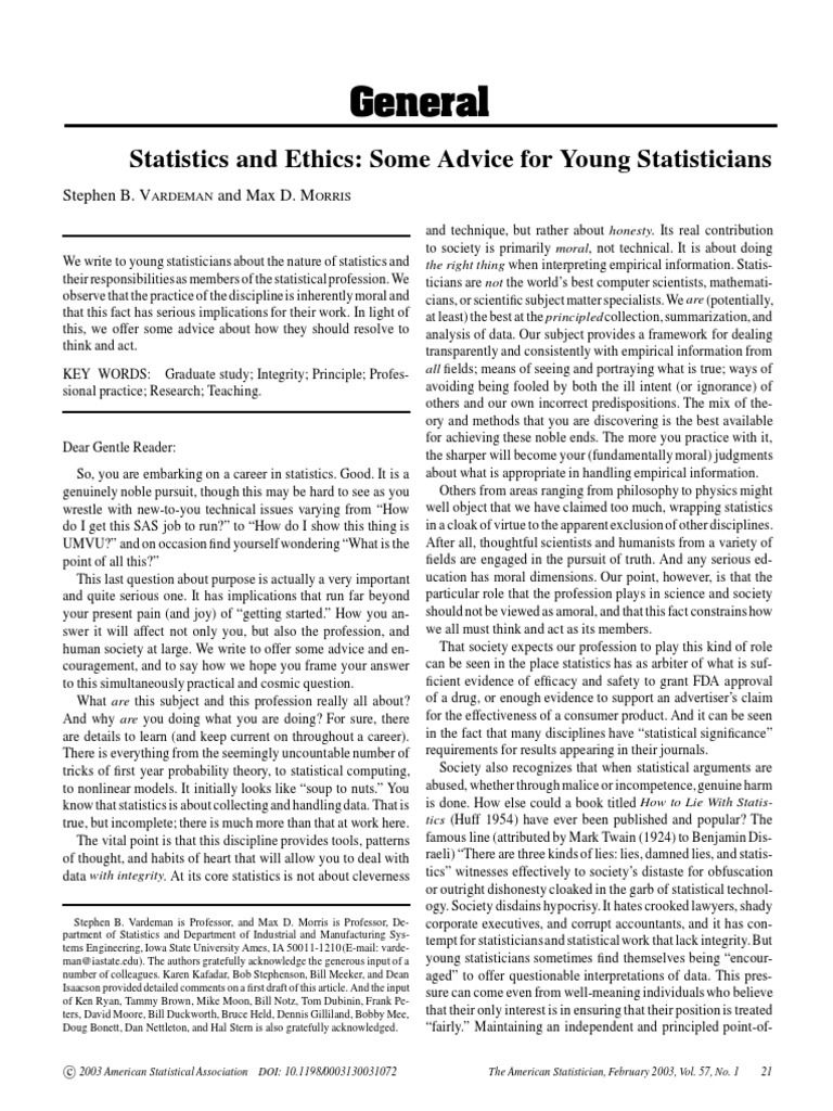 General: Statistics and Ethics: Some Advice For Young Statisticians ...