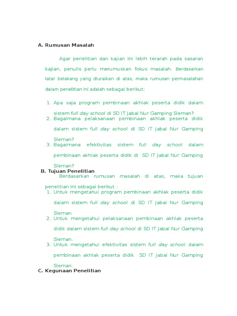 Contoh Rumusan, Tujuan Dan Kegunaan Penelitian | PDF
