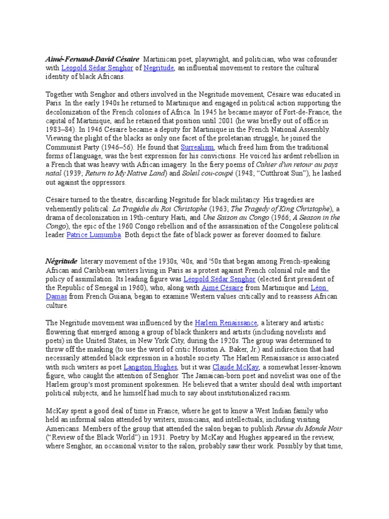 Aimé Césaire and the Negritude Movement | PDF | Critical Theory | Poetry