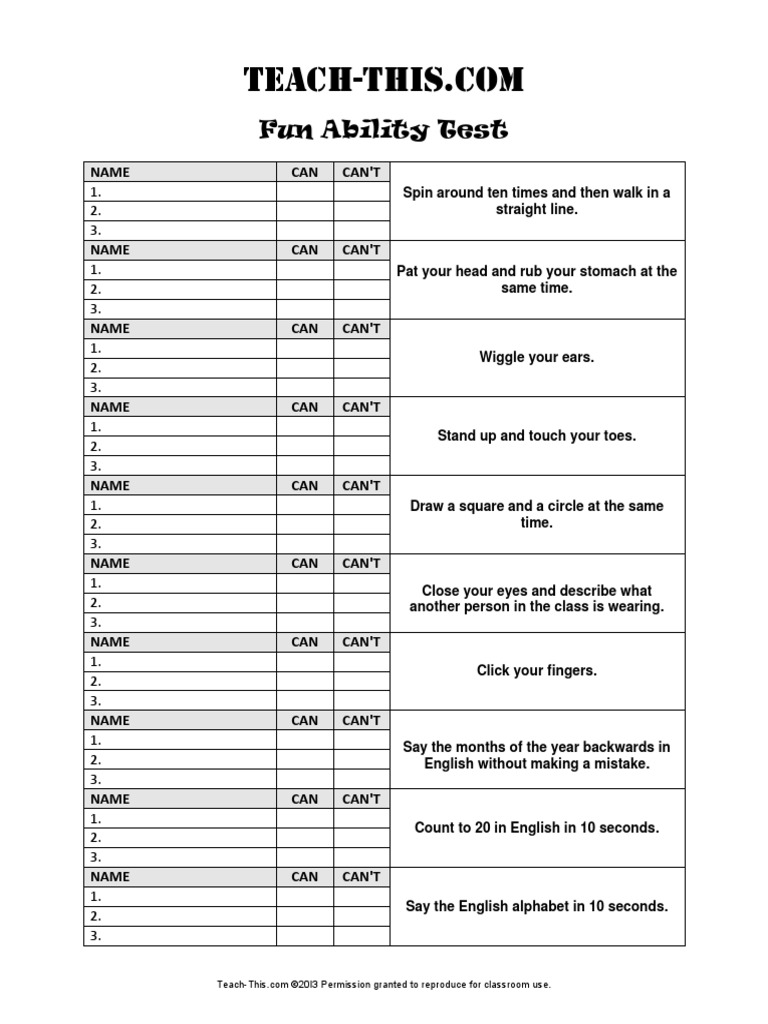 Fun Ability Test PDF