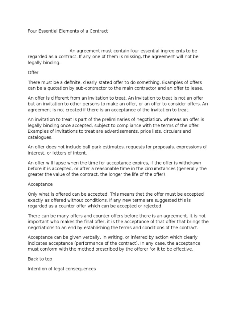 Elements of Contract | PDF | Consideration | Offer And Acceptance