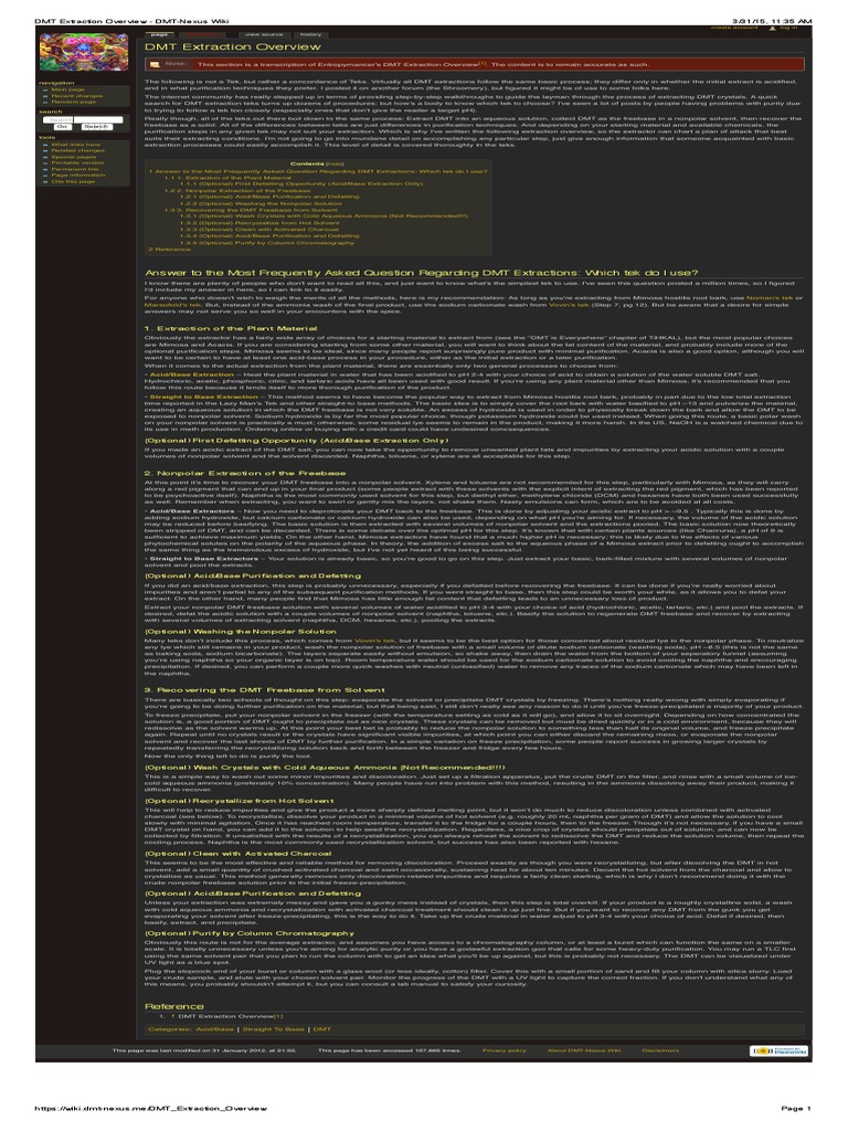 DMT Extraction Overview - DMT-Nexus Wiki | PDF | Chemical Substances ...