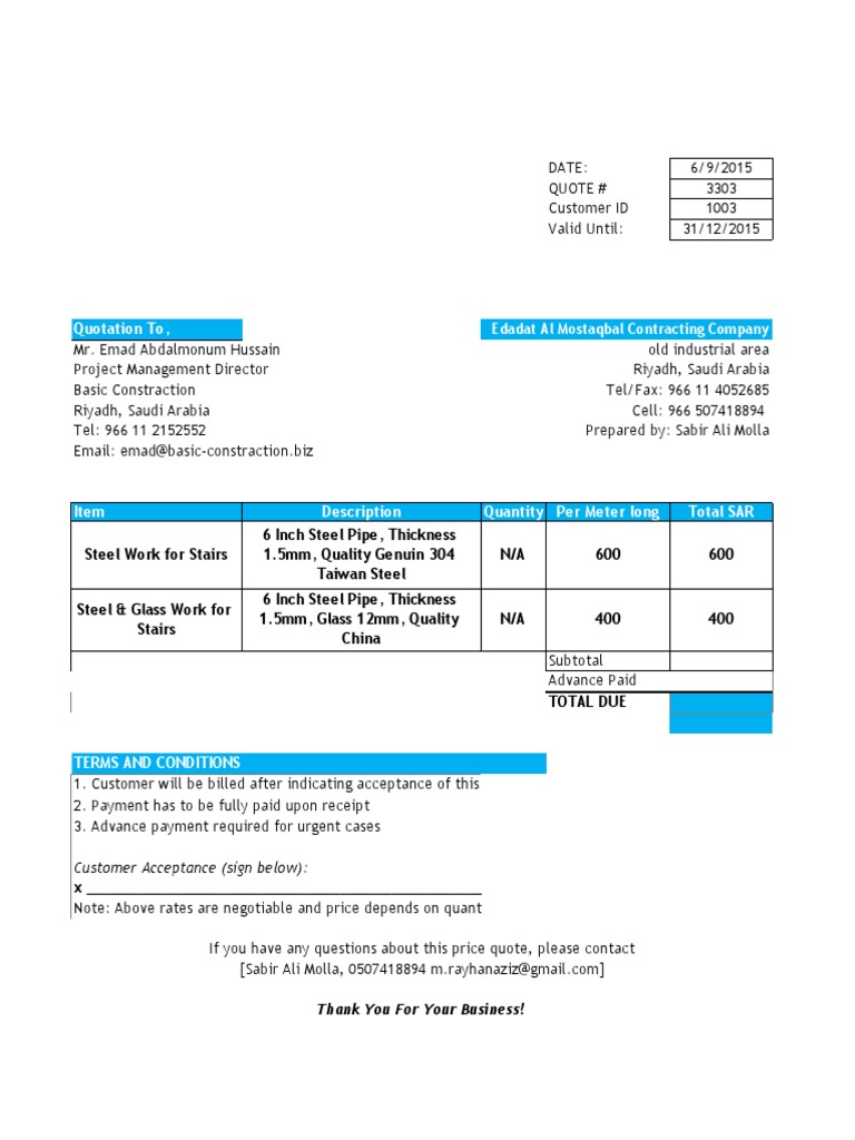 Quotation For Steel Work | PDF | Business