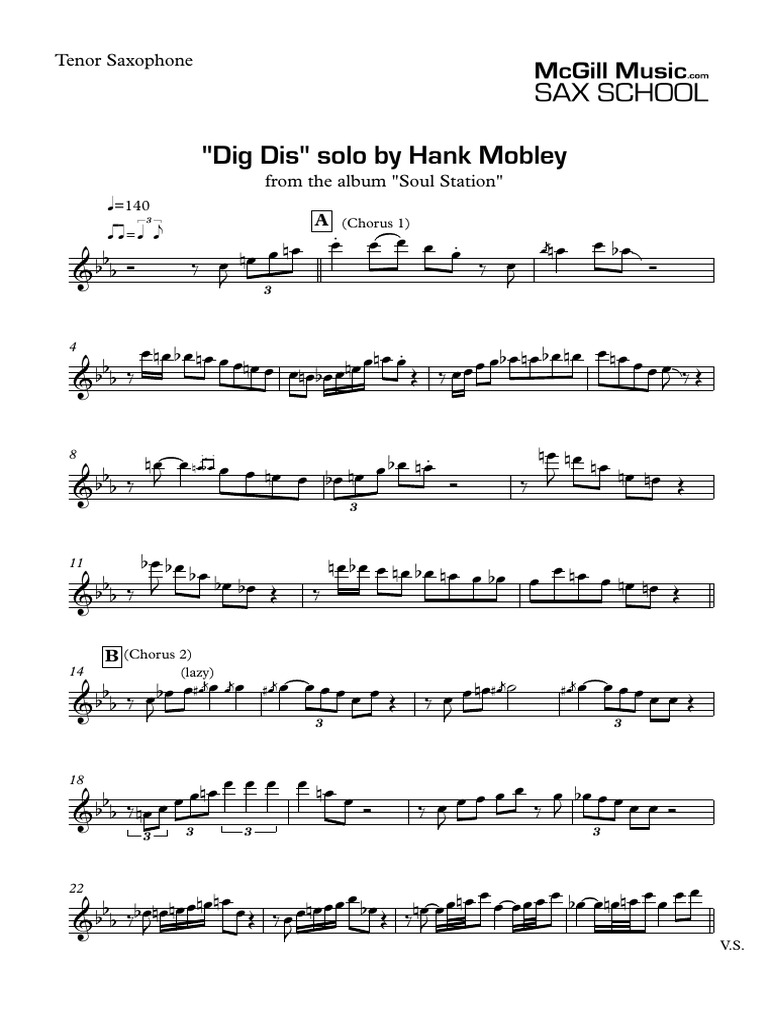 Dig Dis Transcription - Tenor Saxophone | PDF