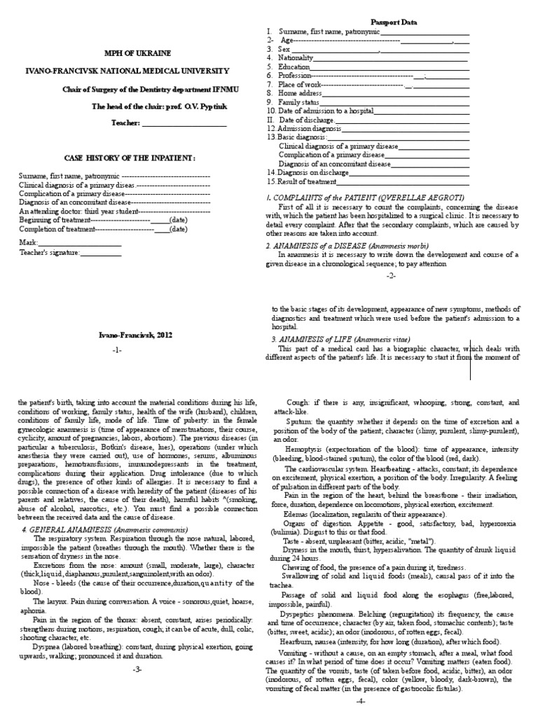 Patient Case History Template | PDF | Heart | Pulse