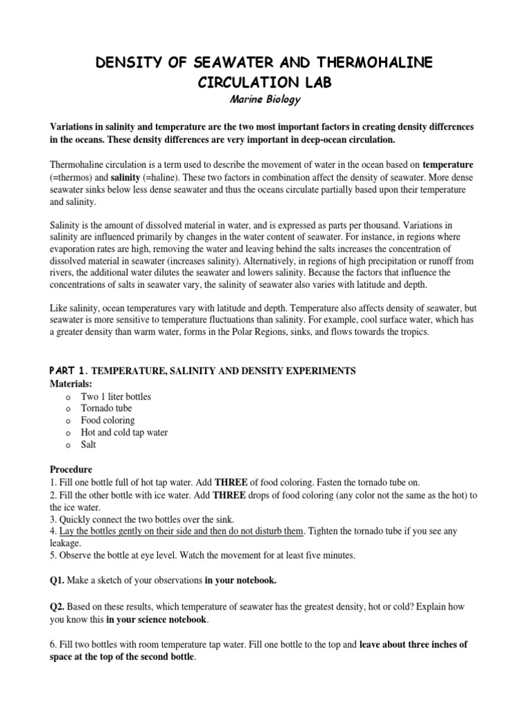 Modified Density and Thermohaline Circulation Lab | PDF | Salinity | Oceans