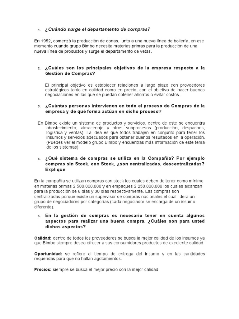 Entrevista A Gerente De Grupo Bimbo Pdf Calidad Comercial Marketing