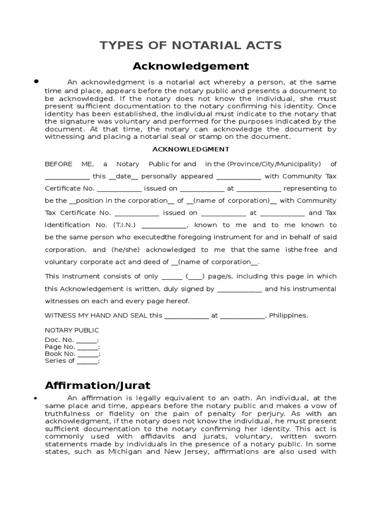 Types of Notarial Acts | Notary Public | Affidavit | Free 30-day Trial ...