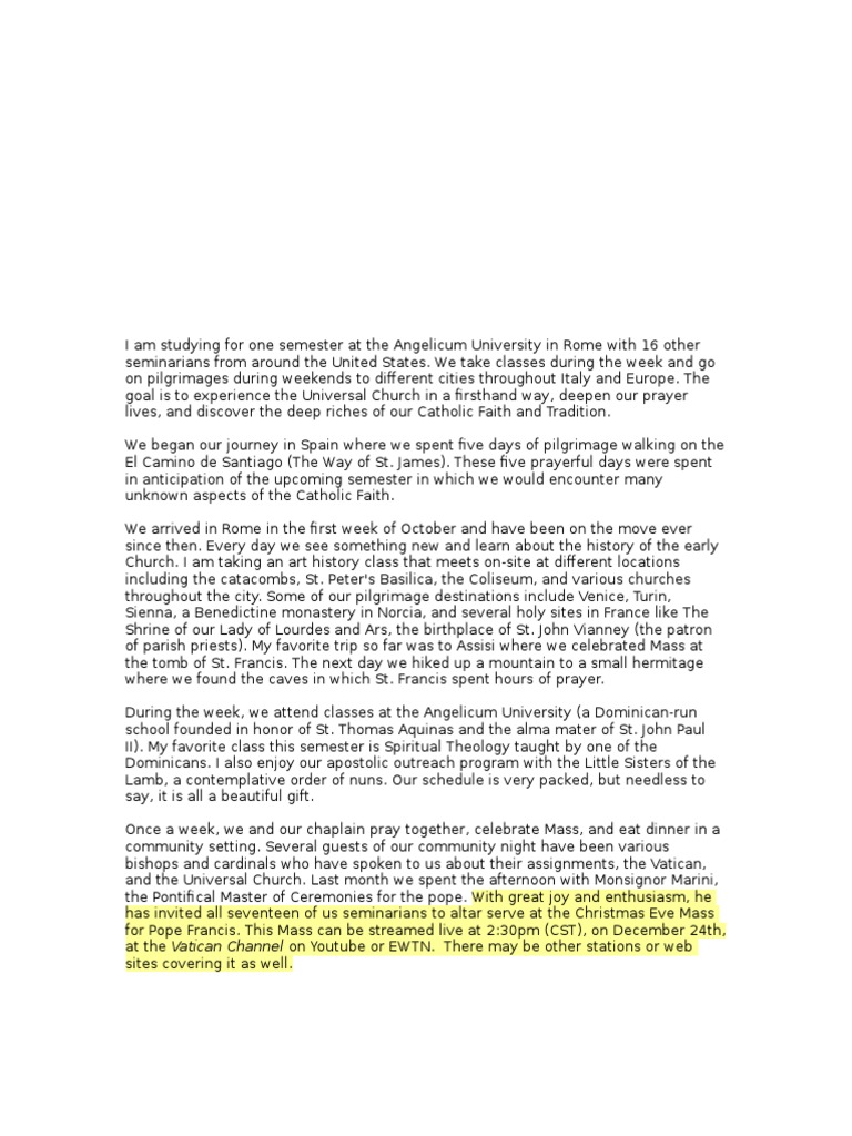 I Am Studying For One Semester at The Angelicum University in Rome With ...