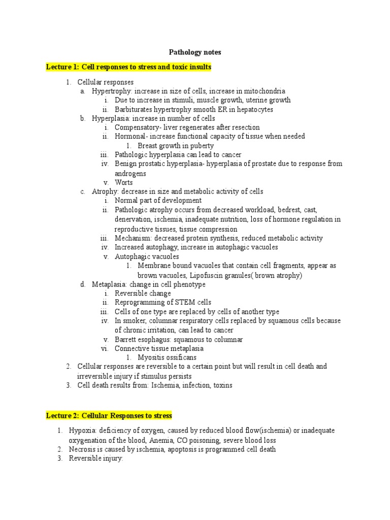 Pathology Notes | PDF | Necrosis | Inflammation